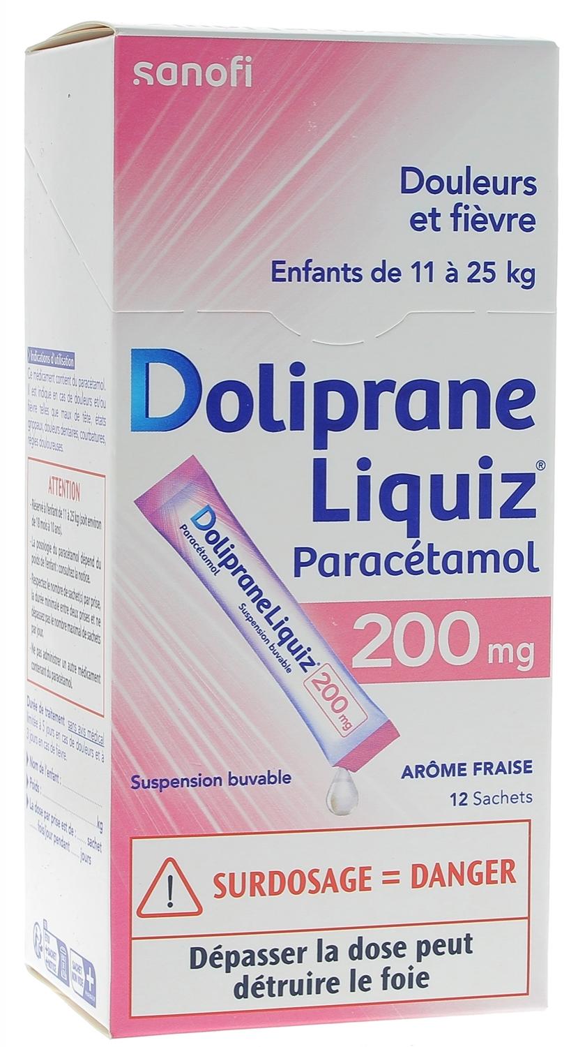 Doliprane Liquiz 200 mg sans sucre contre les douleurs et fièvre
