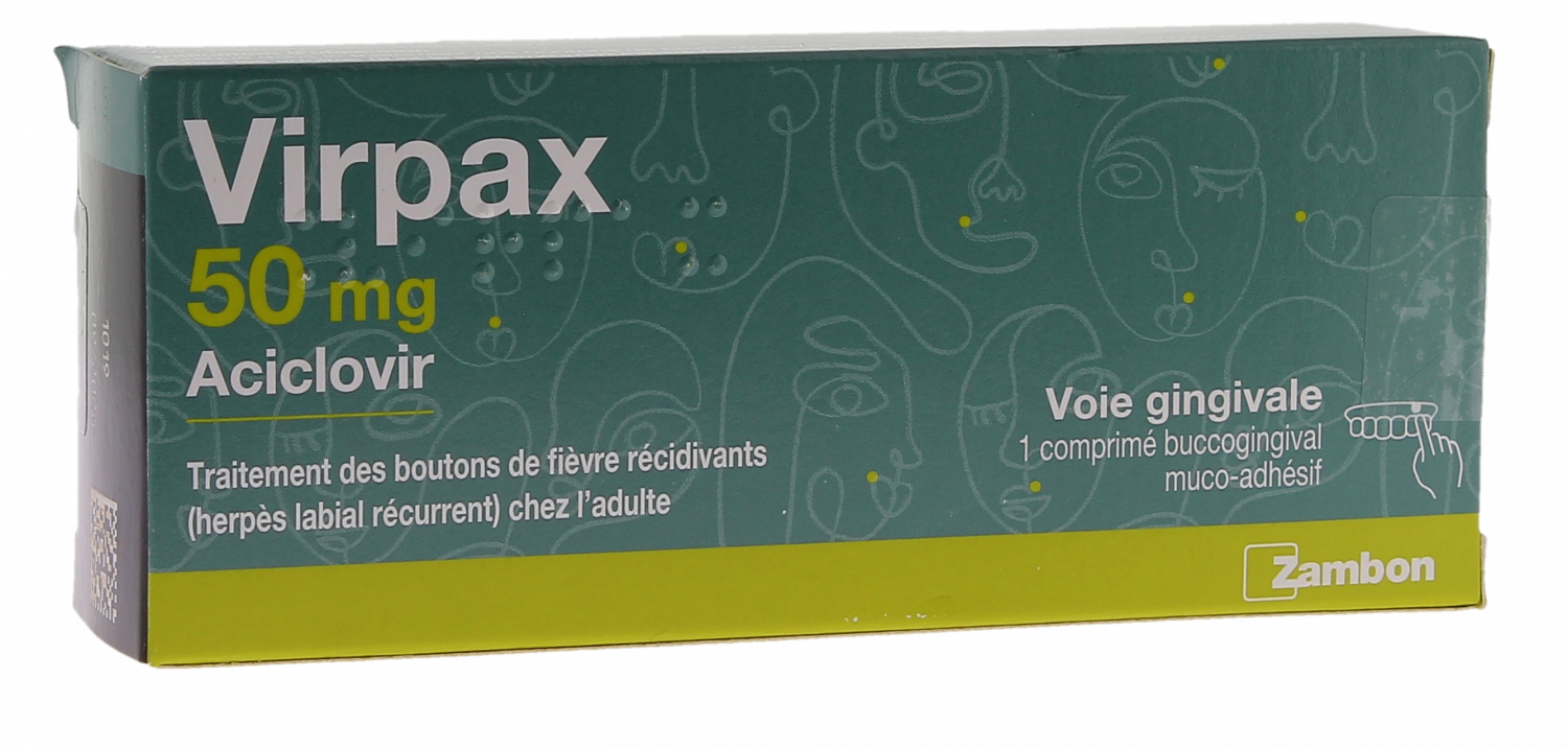 Virpax 50mg aciclovir - boutons de fièvre récurrents