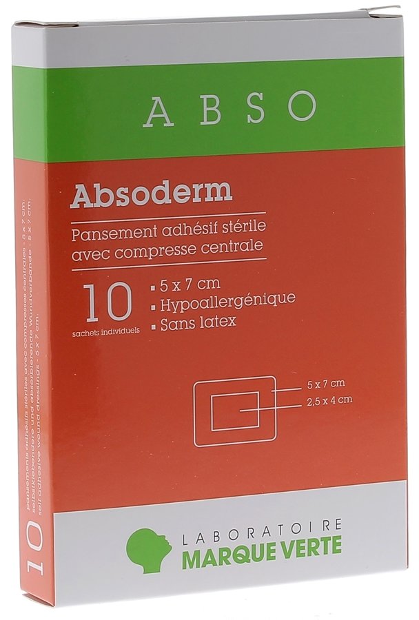 Absoderm Pansement adhésif stérile 5x7cm Marque Verte - boîte de 10 ...