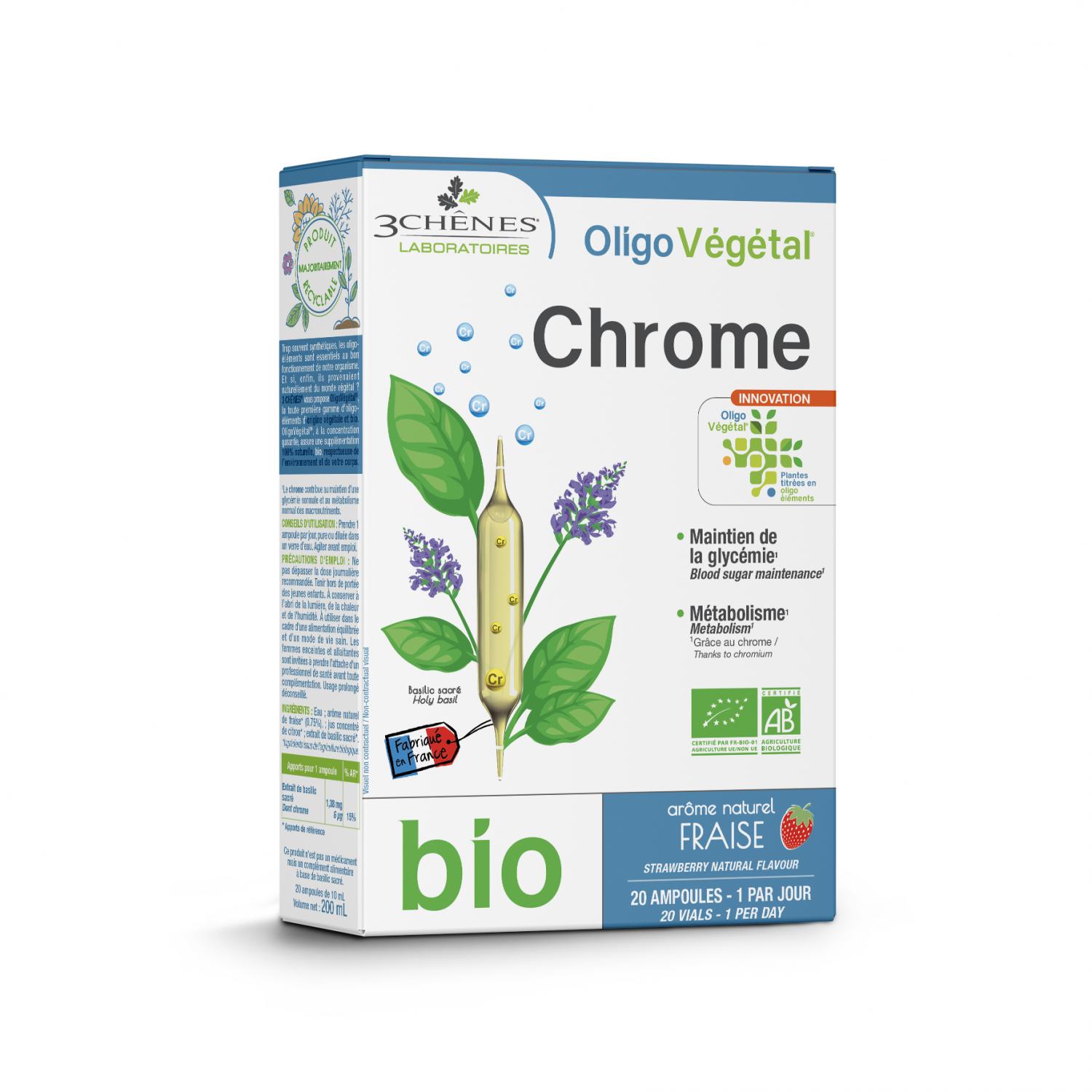 Ampoules chrome arôme fraise bio 3 chênes