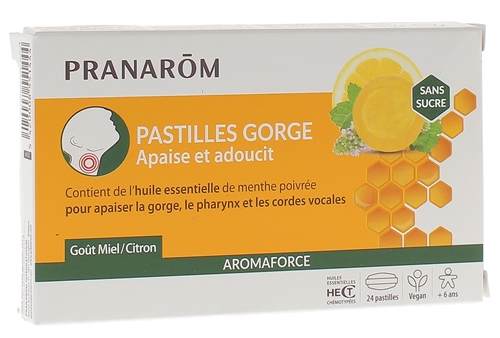 Aromaforce Pastille gorge goût miel-citron Pranarom - maux de gorge