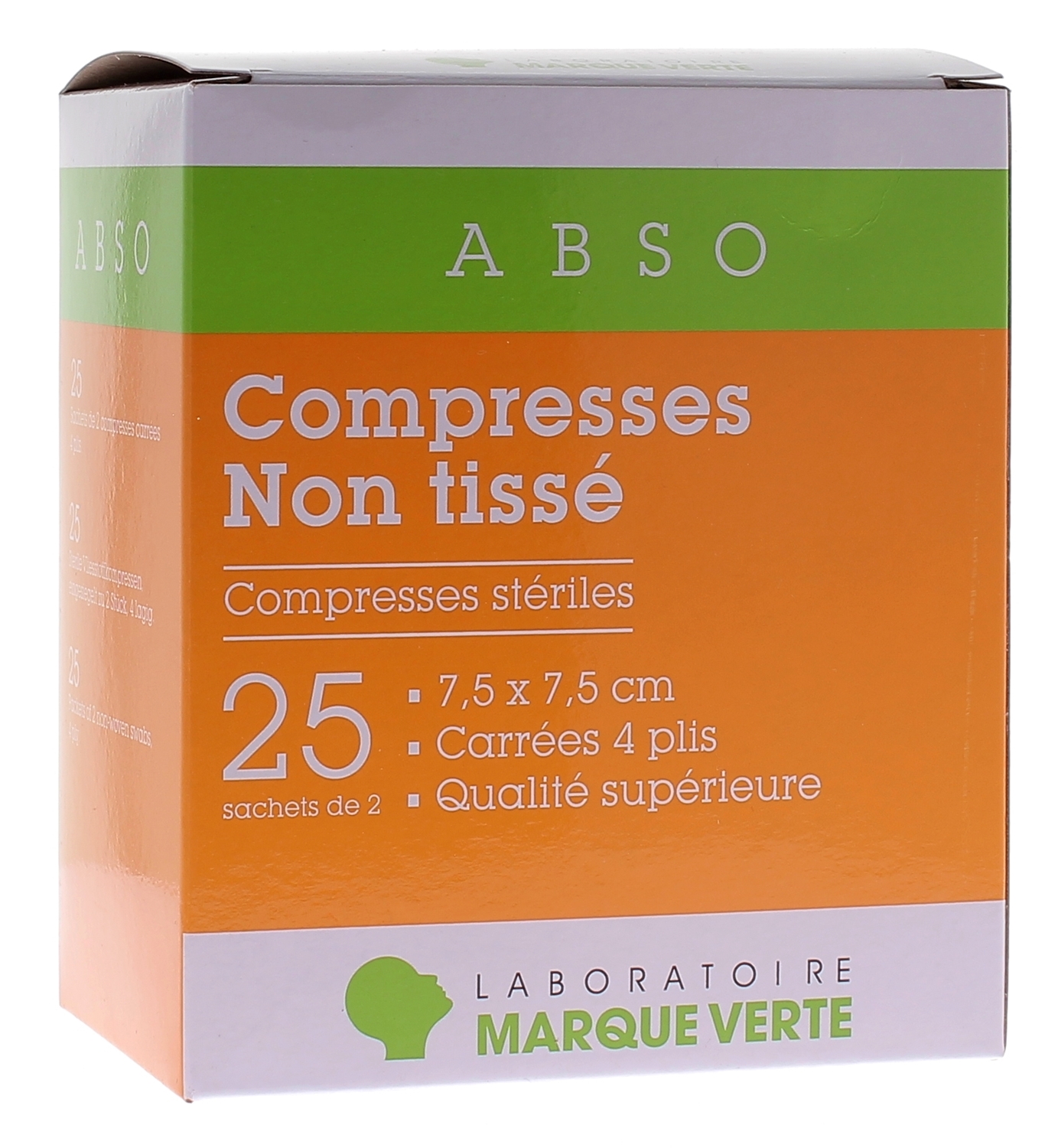 Compresses non tissé 7,5x7,5cm Marque Verte - compresses stériles