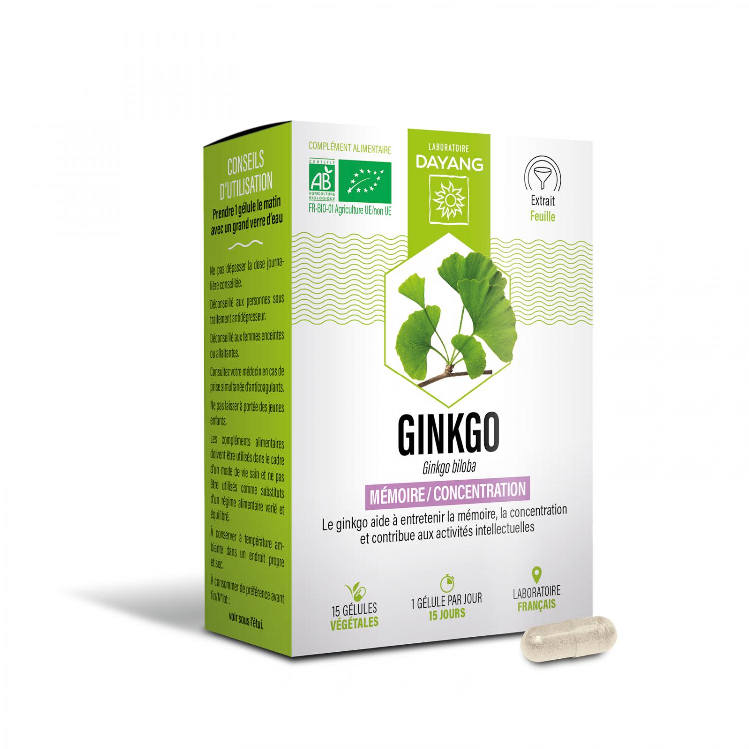 Ginkgo mémoire concentration bio Dayang - complément alimentaire ...