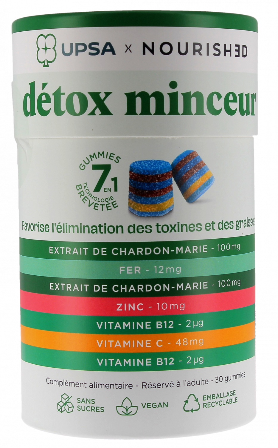 Gummies détox minceur 7en1 Upsa x Nourished - élimination toxines et graisses