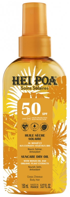 Huile sèche solaire SPF50 Hei Poa - haute protection solaire