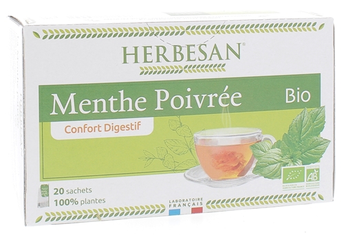 Infusion confort digestif menthe poivrée bio Herbesan - boîte de 20 sachets