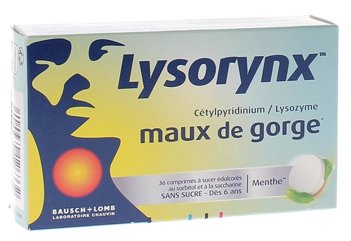 Lysorynx maux de gorge menthe sans sucre Bausch & Lomb - mal de gorge léger