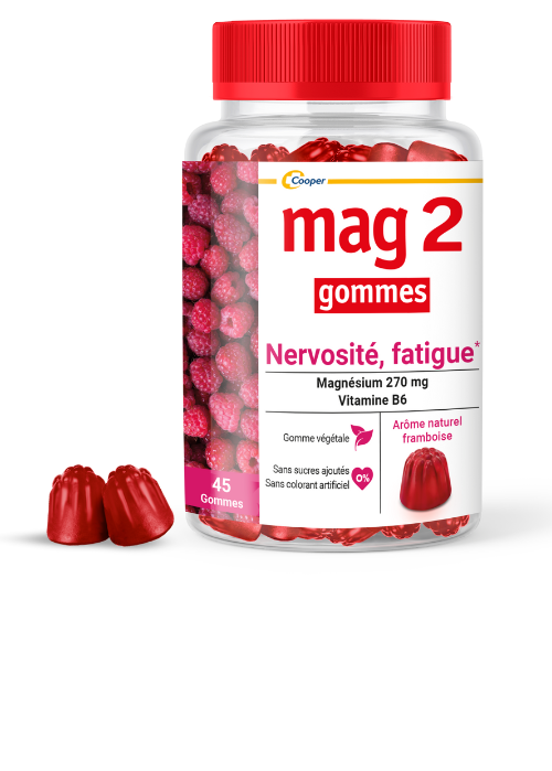 Mag2 Gommes goût framboise nervosité, fatigue Cooper - complément alimentaire