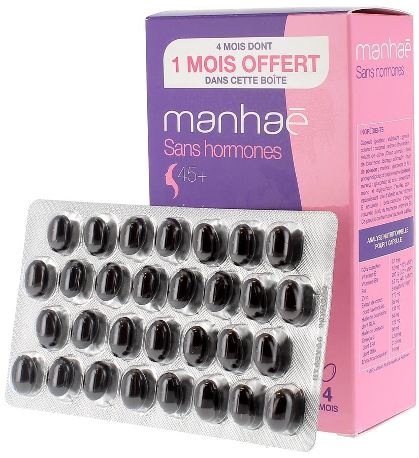 Manhaé féminité ménopause Nutrisanté, boite de 120 capsules