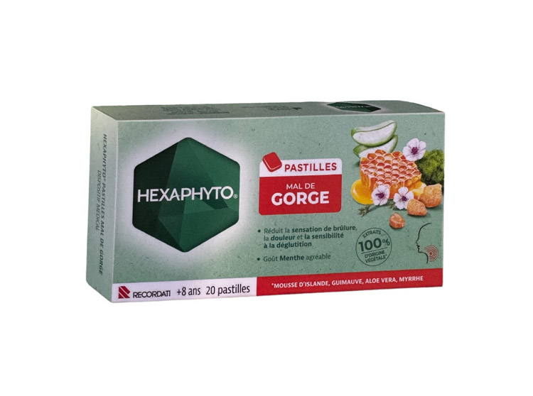 Pastilles mal de gorge Hexaphyto - douleur gorge goût menthe