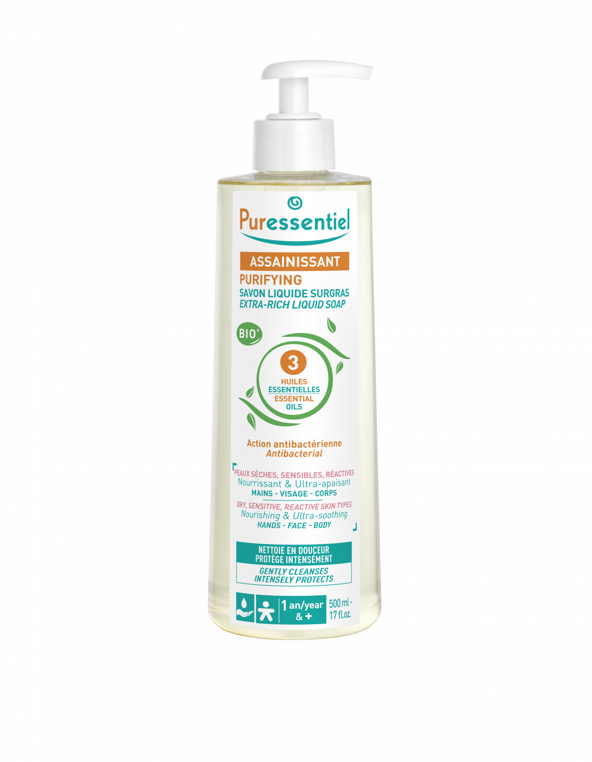 Savon liquide surgras aux 3 huiles essentielles bio Puressentiel ...