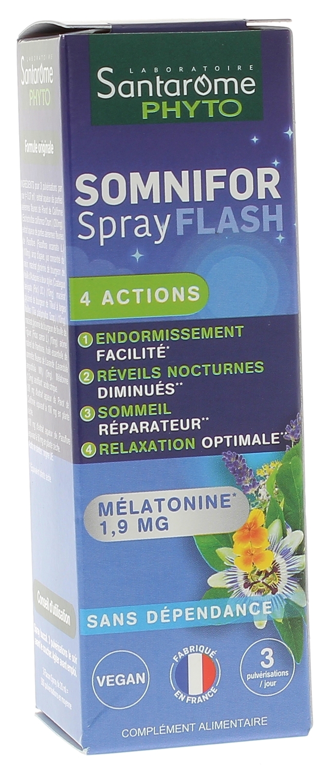 Somnifor Spray flash 1,9mg de mélatonine Santarome - problème de sommeil