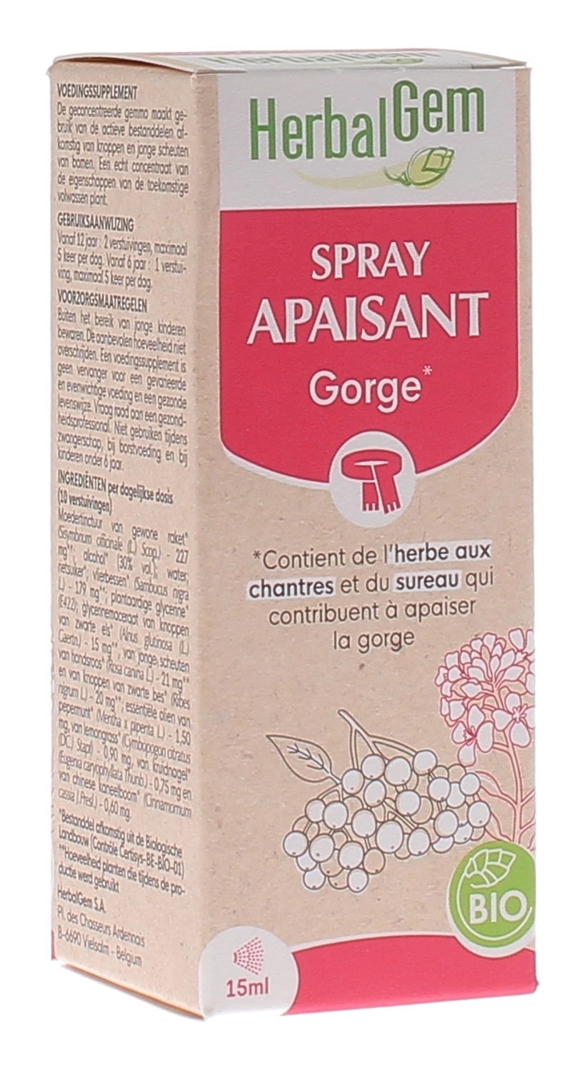 Spray gorge apaisant bio Herbalgem - mal de gorge