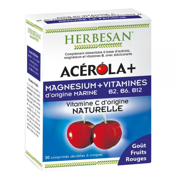 Acérola, magnésium, vitamines Herbesan, réduire la fatigue, fruit rouge