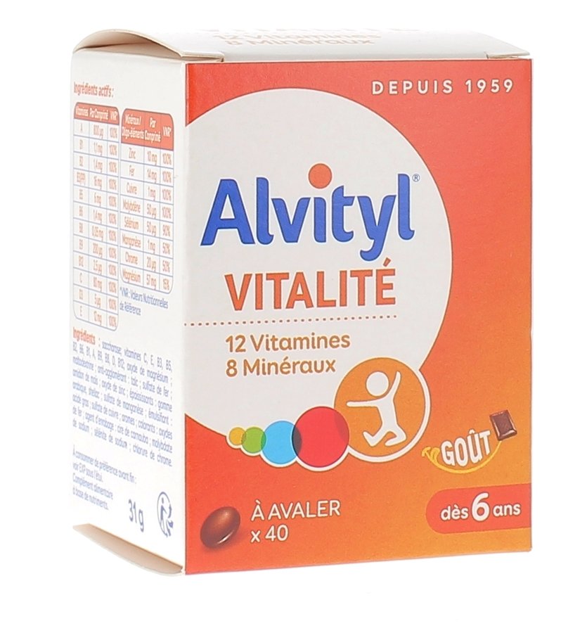 Alvityl comprimé multivitamines goût fruits rouges, boite de 40 comprimés