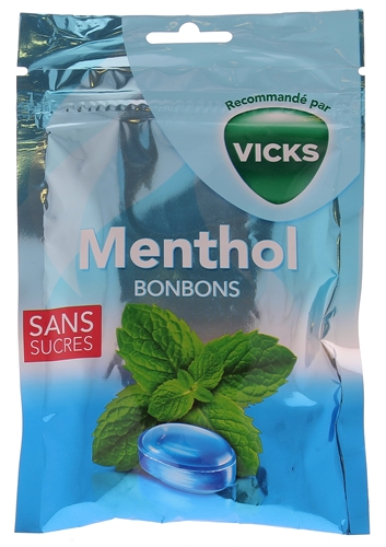 Bonbons menthol sans sucres Vicks, sachet de 72g