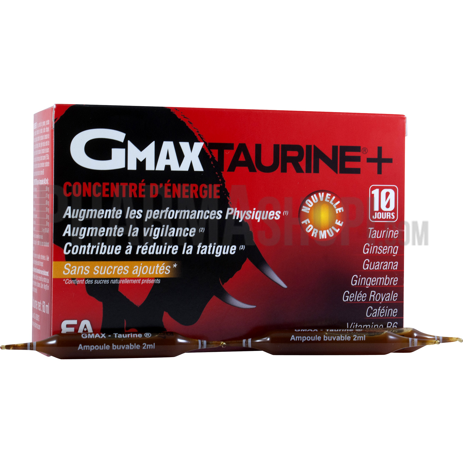 gmax taurine + concentré d'énergie Eafit, boite de 30 ampoules