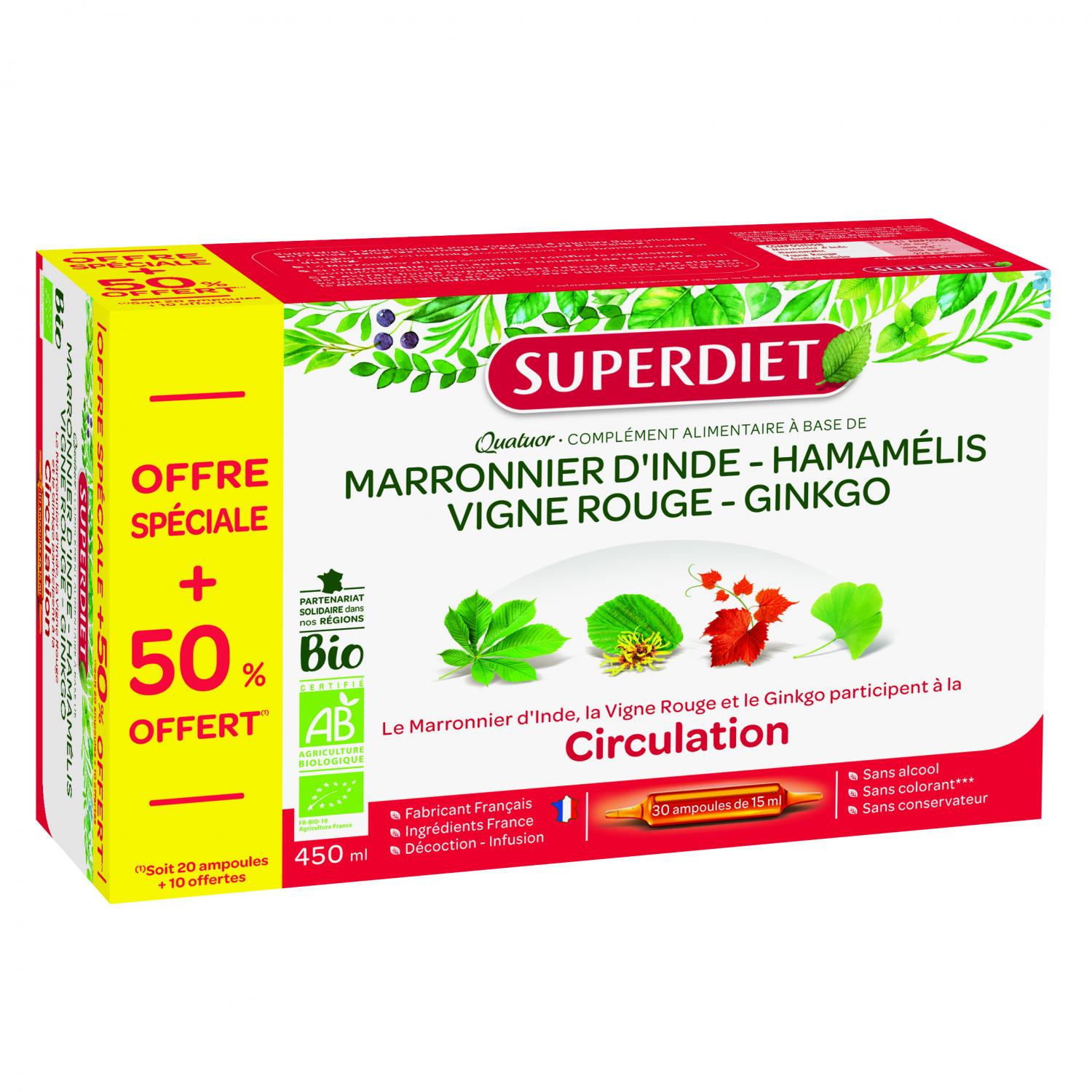 Quatuor Vigne Rouge Circulation Bio Super Diet - complément alimentaire