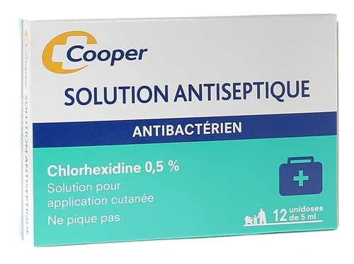 Solution antiseptique chlorhexidine 0,5% Cooper, 12 unidoses de 5 ml