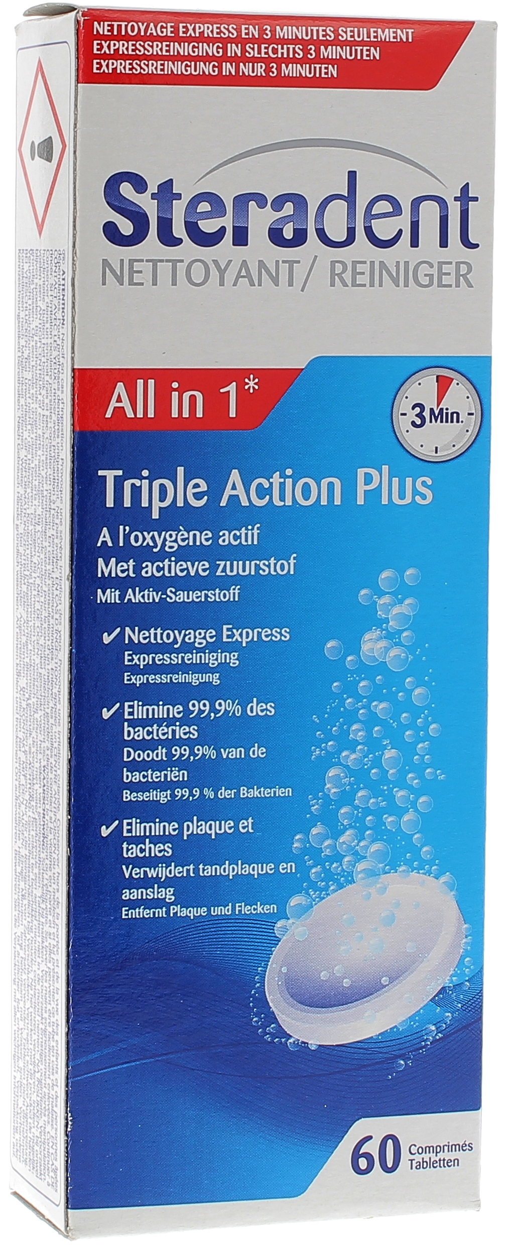 Steradent triple action plus comprimés nettoyants Stéradent, 60 comprimés