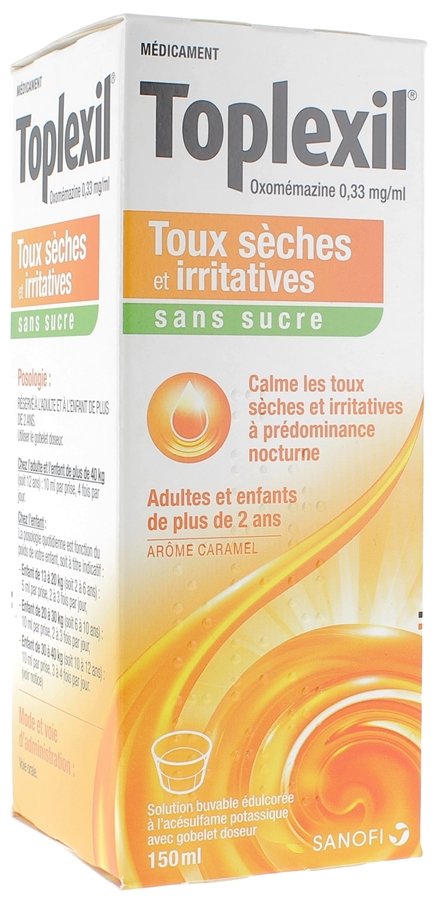 Toplexil 0,33mg/ml sans sucre contre la toux sèche
