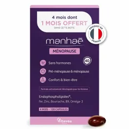 Manhaé féminité ménopause Nutrisanté, boite de 120 capsules